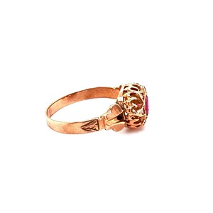 Victorian Era Synthetic Red Ruby Ring With Diamond Accents in 18K Gold ...