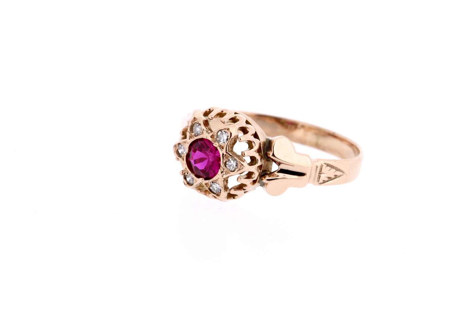 Victorian Era Synthetic Red Ruby Ring With Diamond Accents in | Etsy