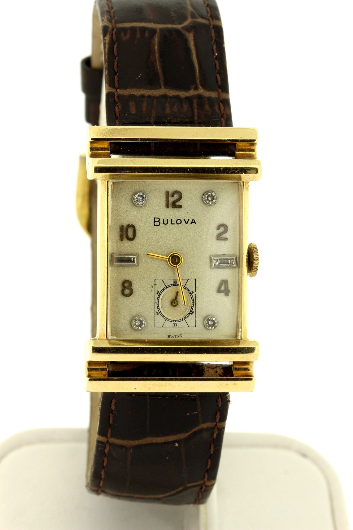 14K Yellow Gold Case Bulova Diamond Dial and Arabic Number | Etsy