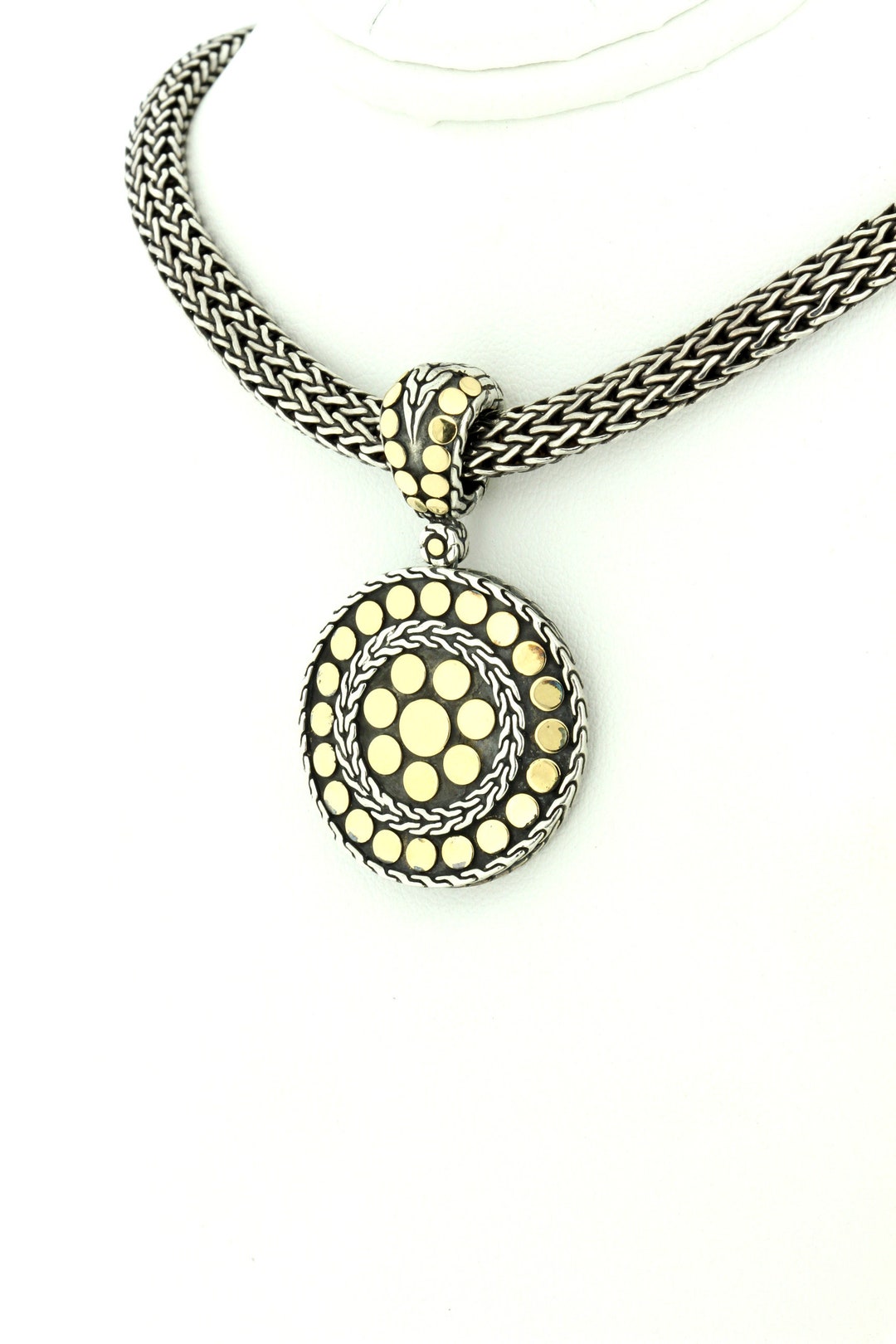 John Hardy Sterling Silver and 18K Yellow Gold Chain and Disc Pendant ...