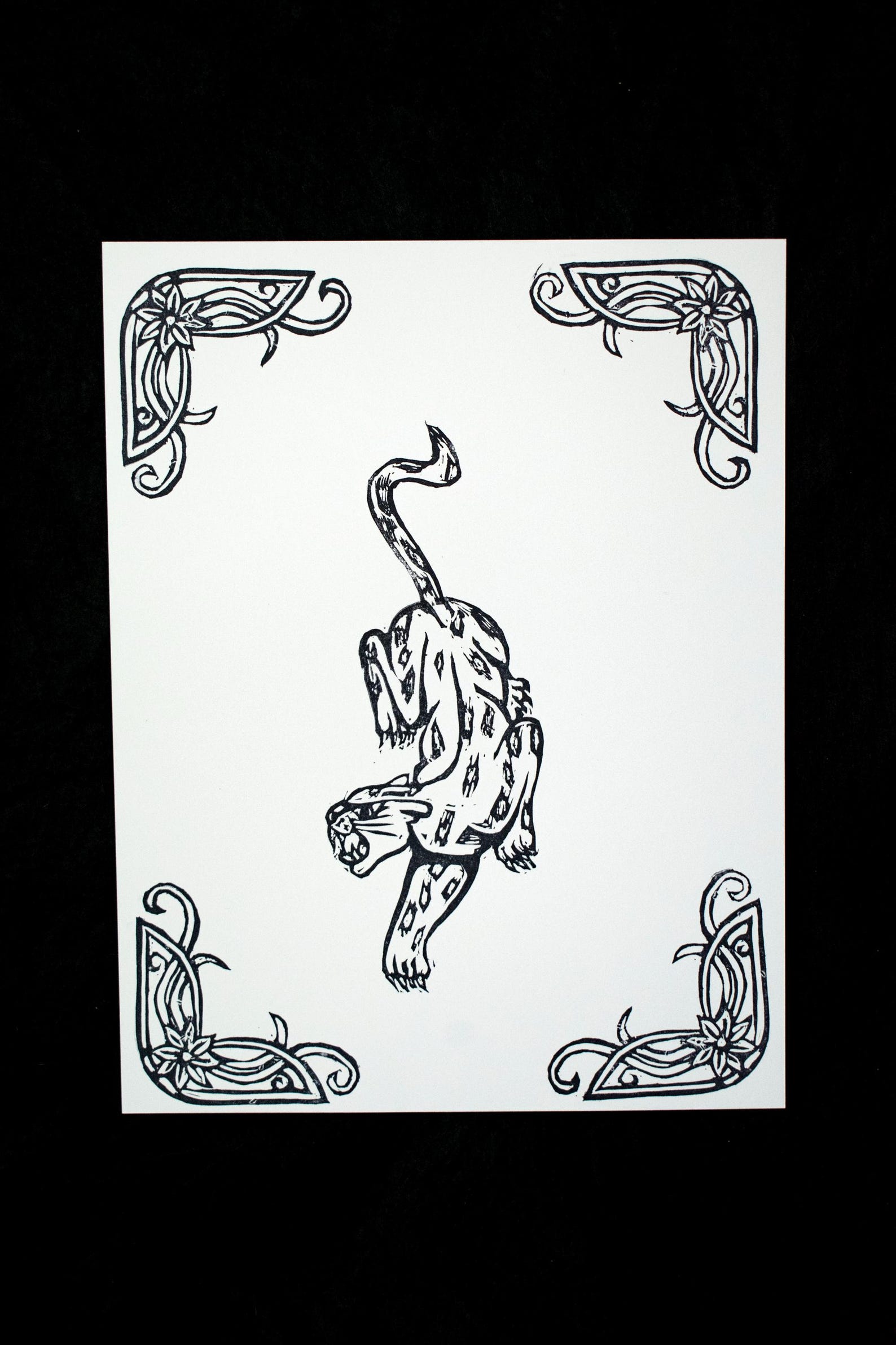 Leopard/panther Linocut Print - 8.5x11 Hand Carved Linocut Print, Hand ...