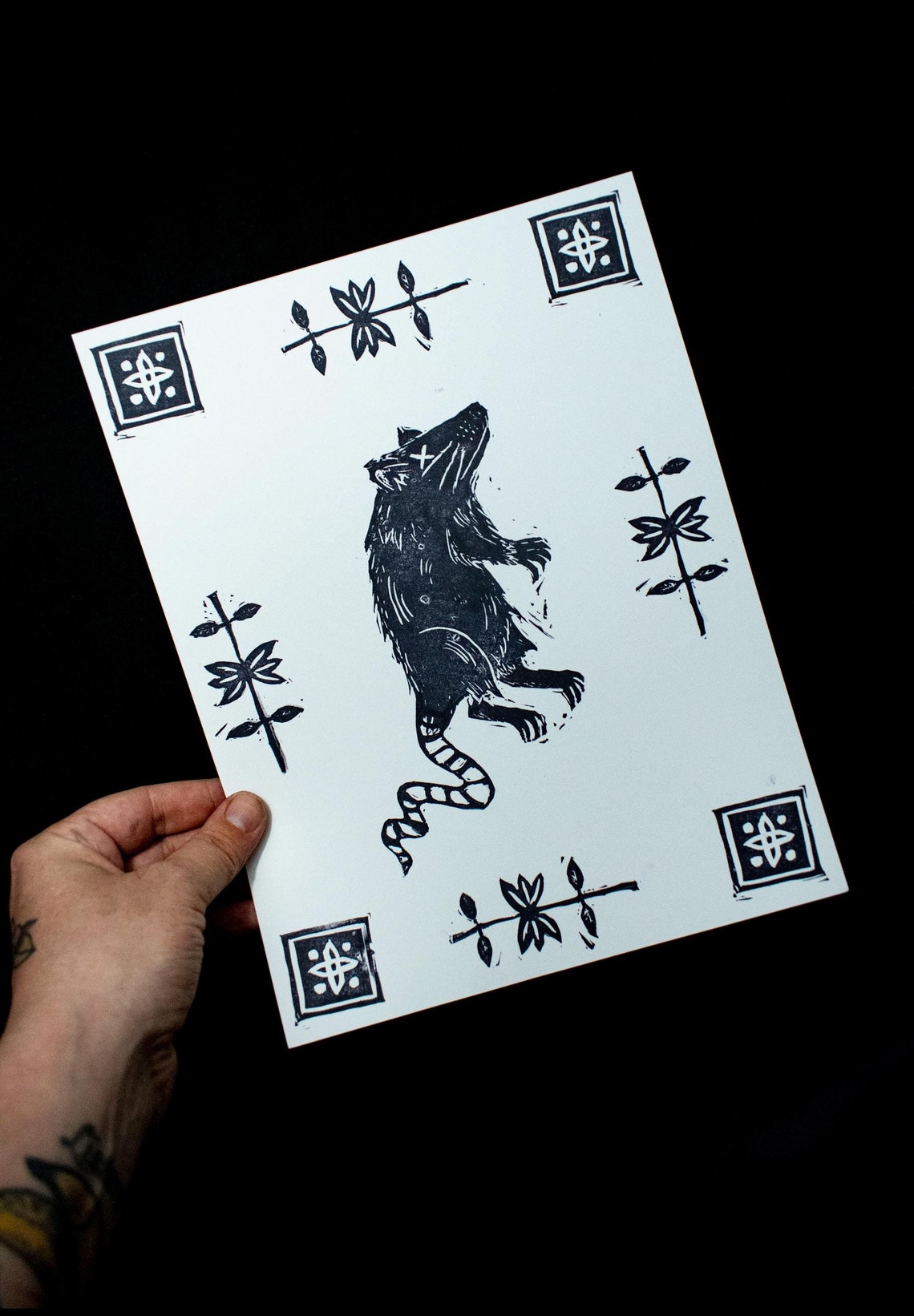 Rat Linocut Print - 8.5x11 Hand Carved Linocut Print, Hand Stamped on ...