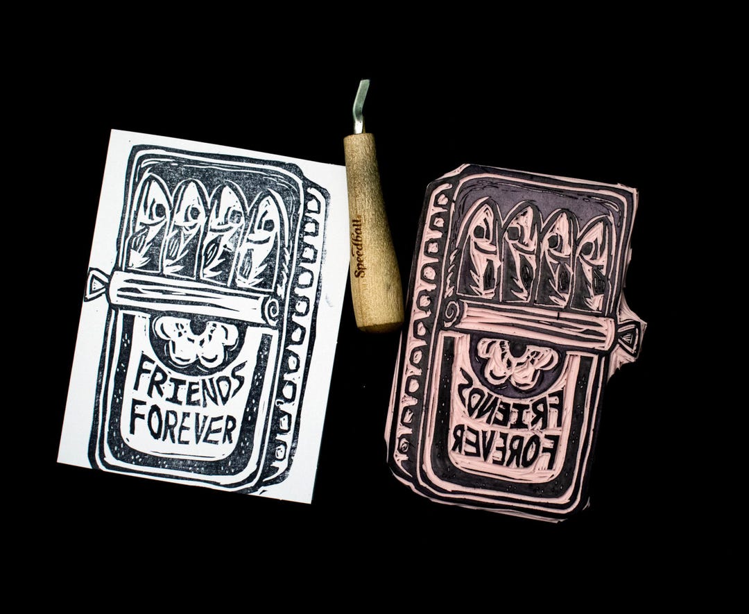 Best Friends Sardines Linocut Card and Envelope - 4.25 X 5.5 ...