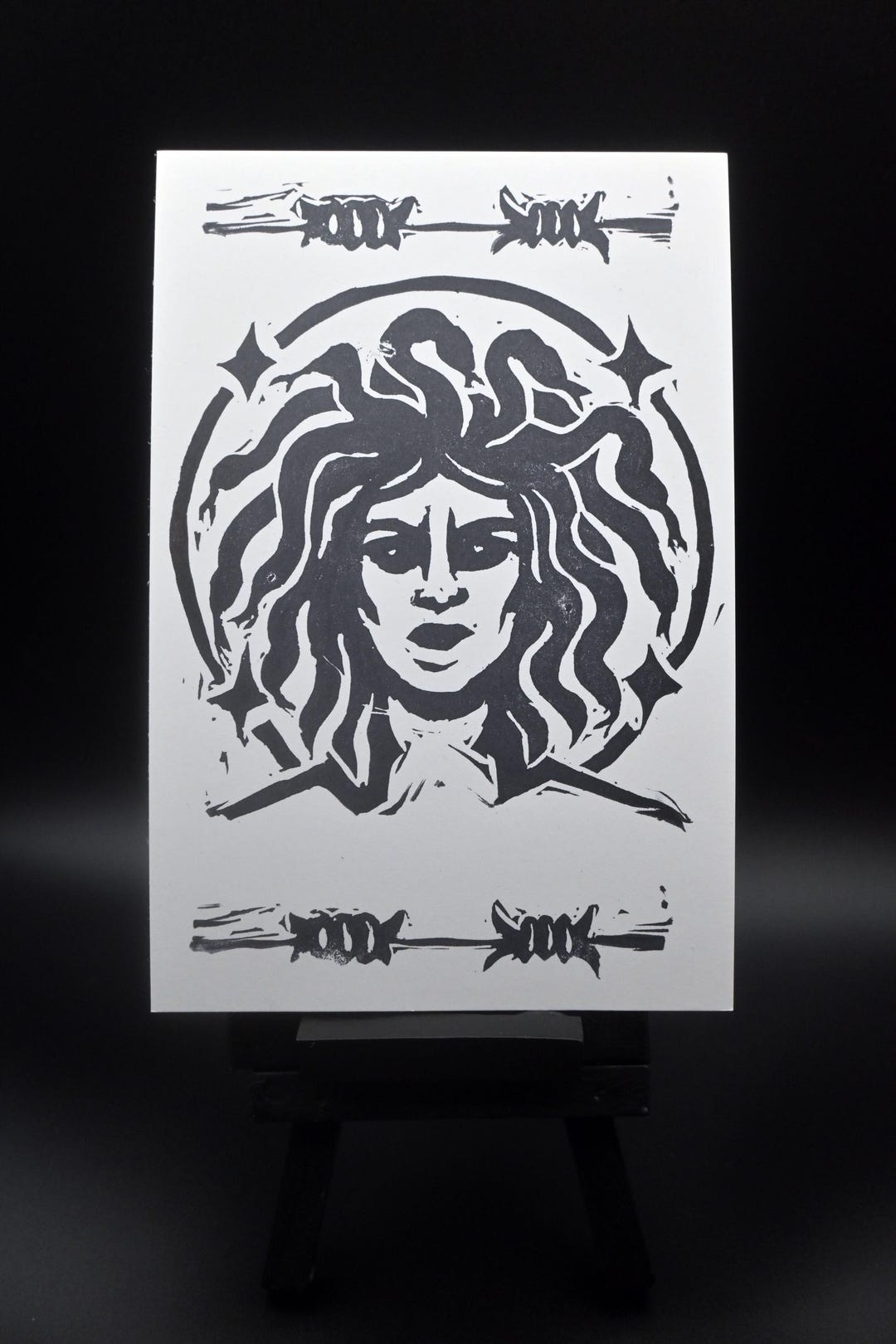 Medusa Barbed Wire Linocut Print – 4x6 Hand-carved Art - Etsy