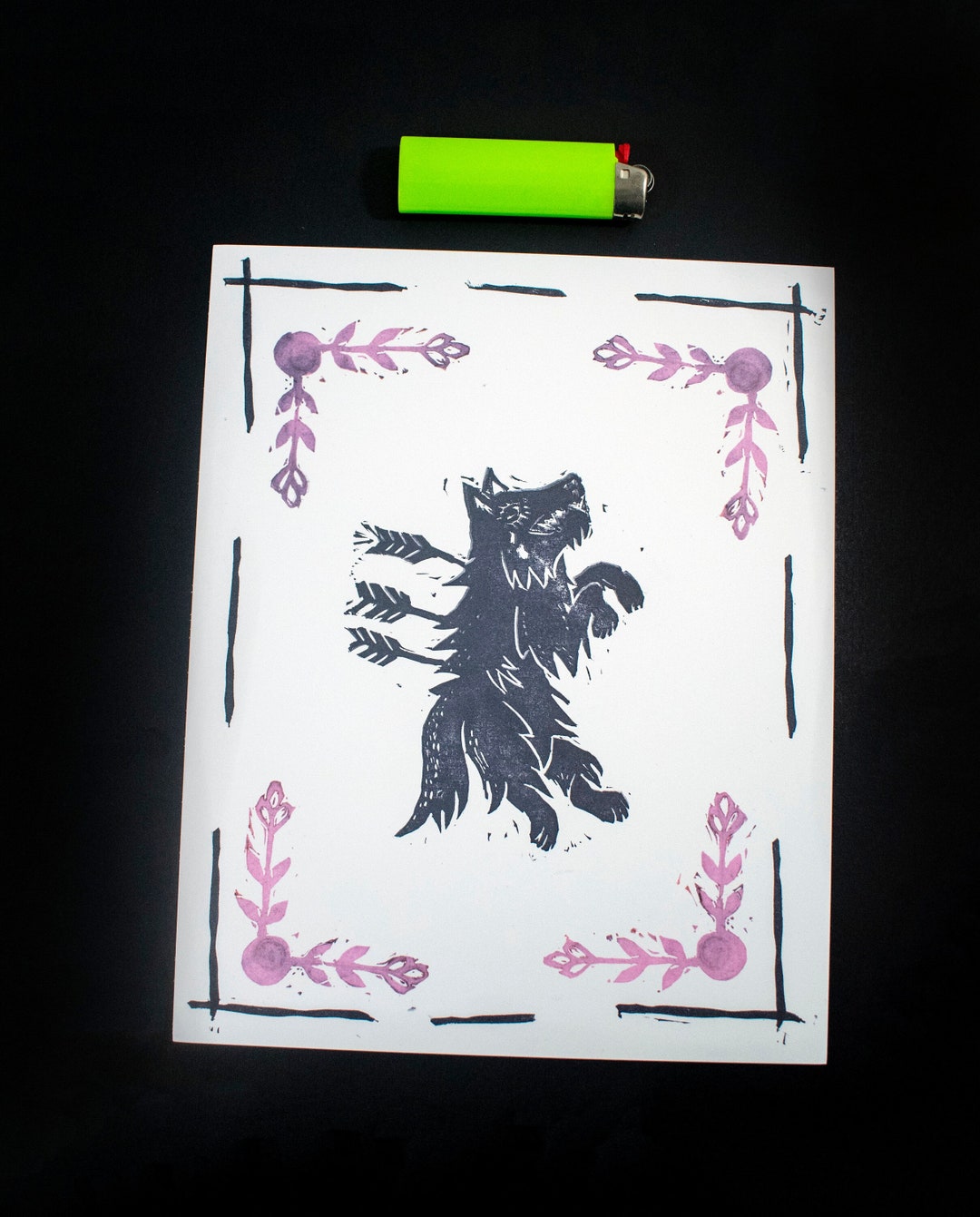 LIMITED EDITION Wolf Linocut Print 8x10 Hand Carved Linocut Print ...