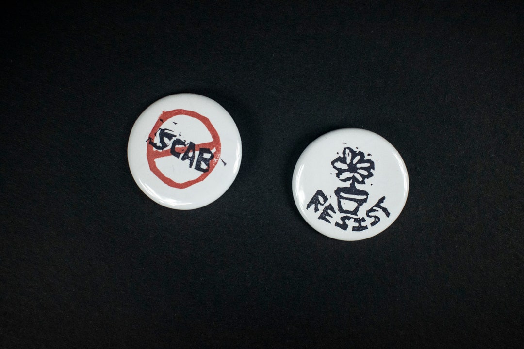 2-pack of Pro-worker Linocut Stamp Pins - 1 1/4 Inch Pin Back Button ...