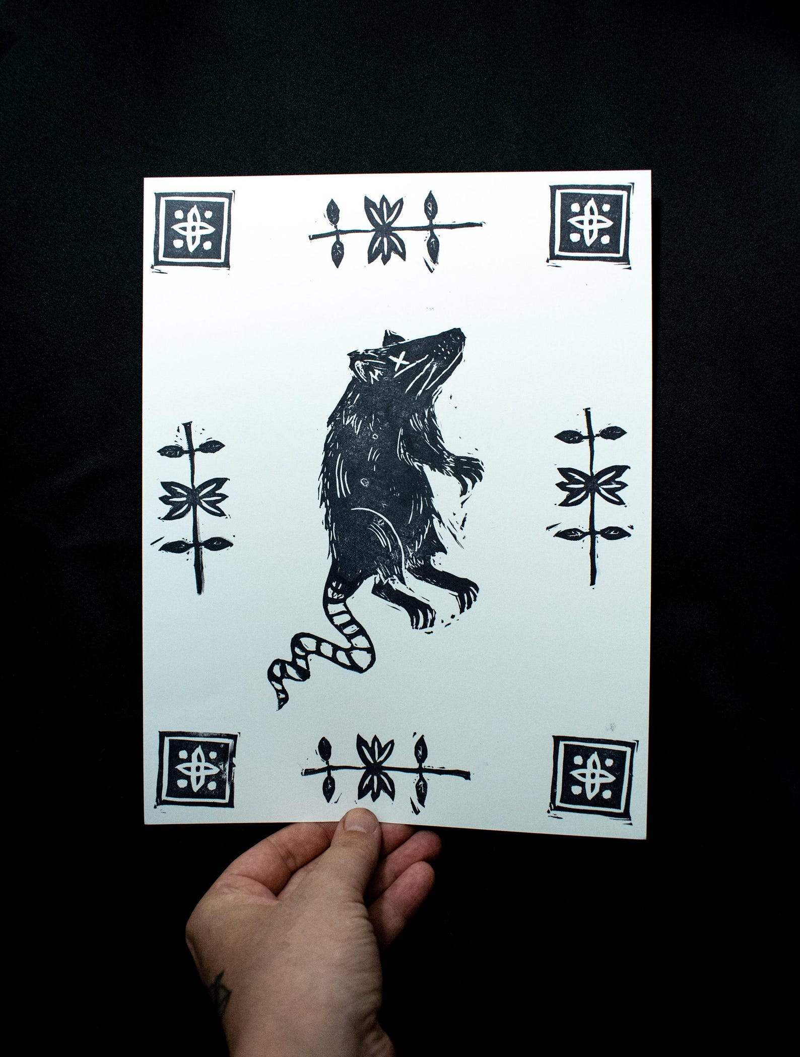 Rat Linocut Print - 8.5x11 Hand Carved Linocut Print, Hand Stamped on ...