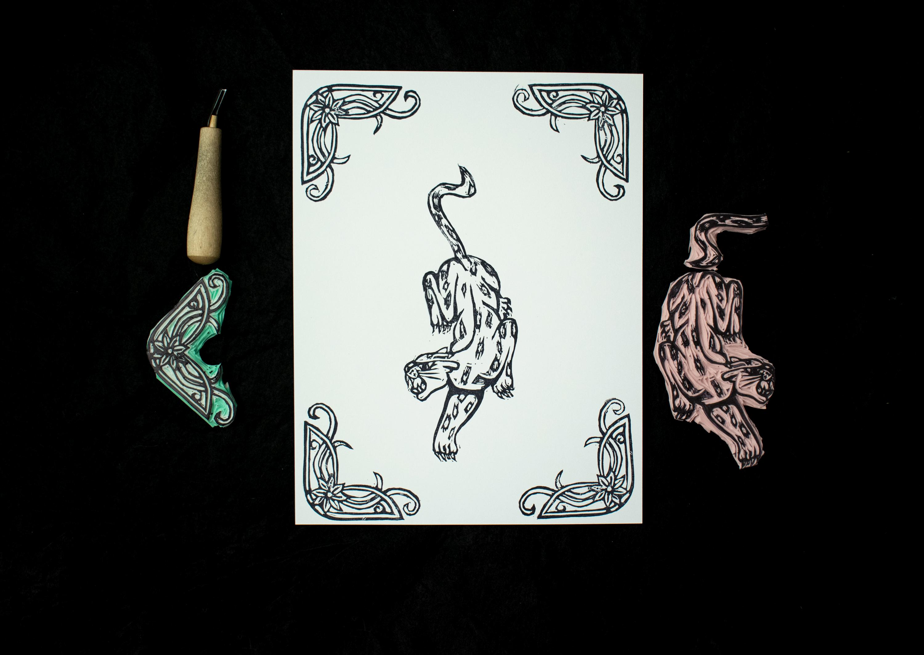 Leopard/panther Linocut Print - 8.5x11 Hand Carved Linocut Print, Hand ...