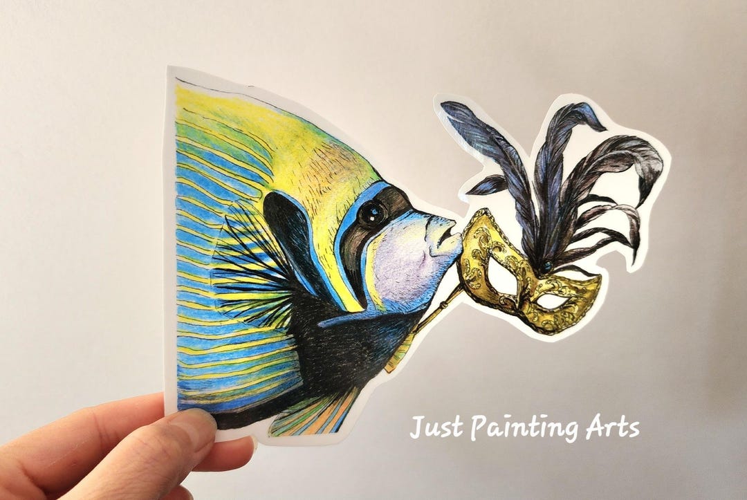 Wallian, Emperor Angelfish Wear Carnival Mask,waterproof Vinyl Sticker ...