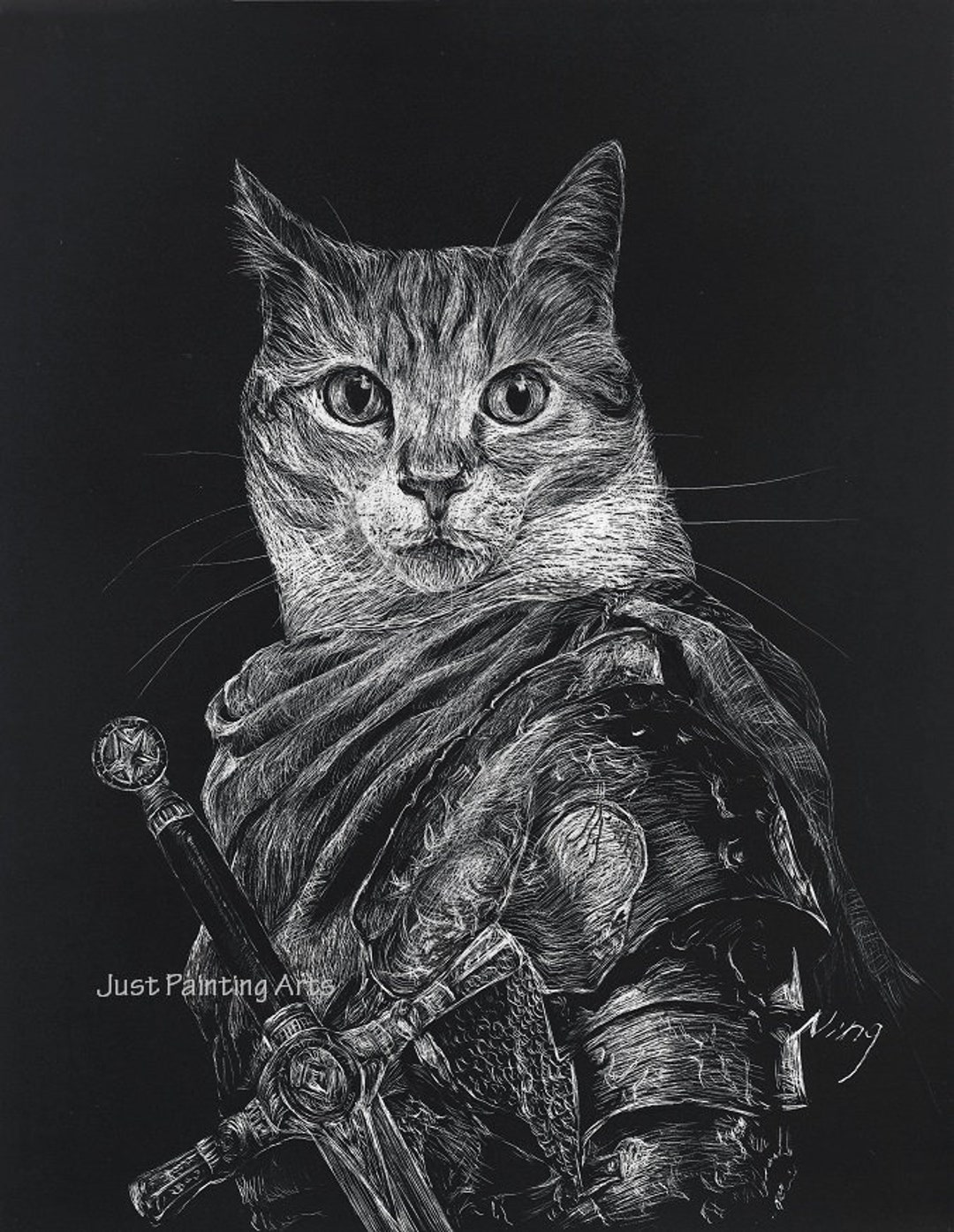20% OFF Mika, Knight of Compassion,cat,victorian Style - Scratchboard ...