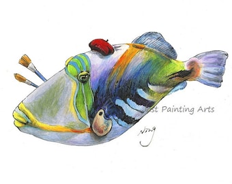 Tropical Art Print Picasso Triggerfish: pablo - Etsy