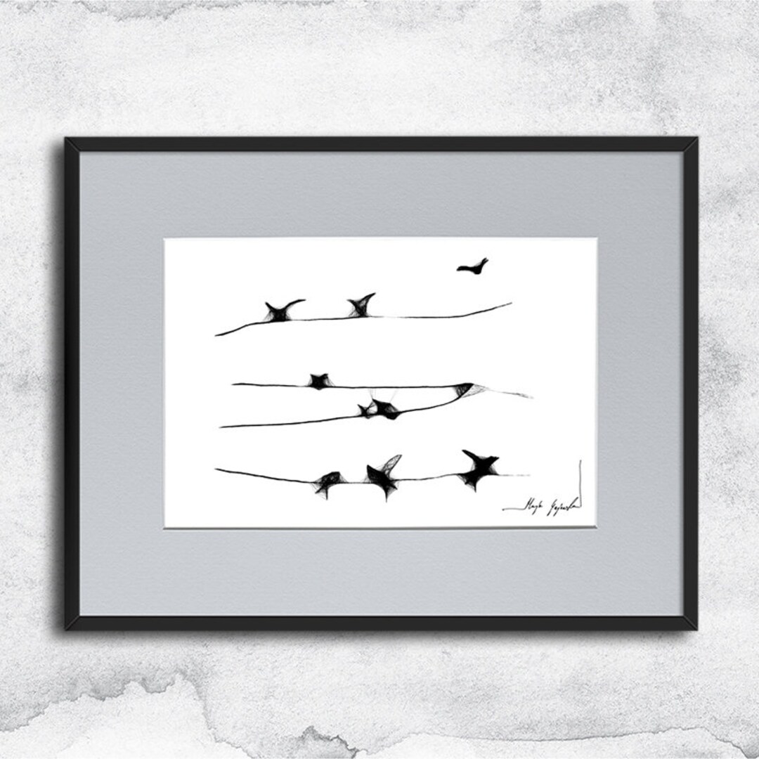Graphic Work No. 105 - Graphics, Birds Illustration, Black and White ...
