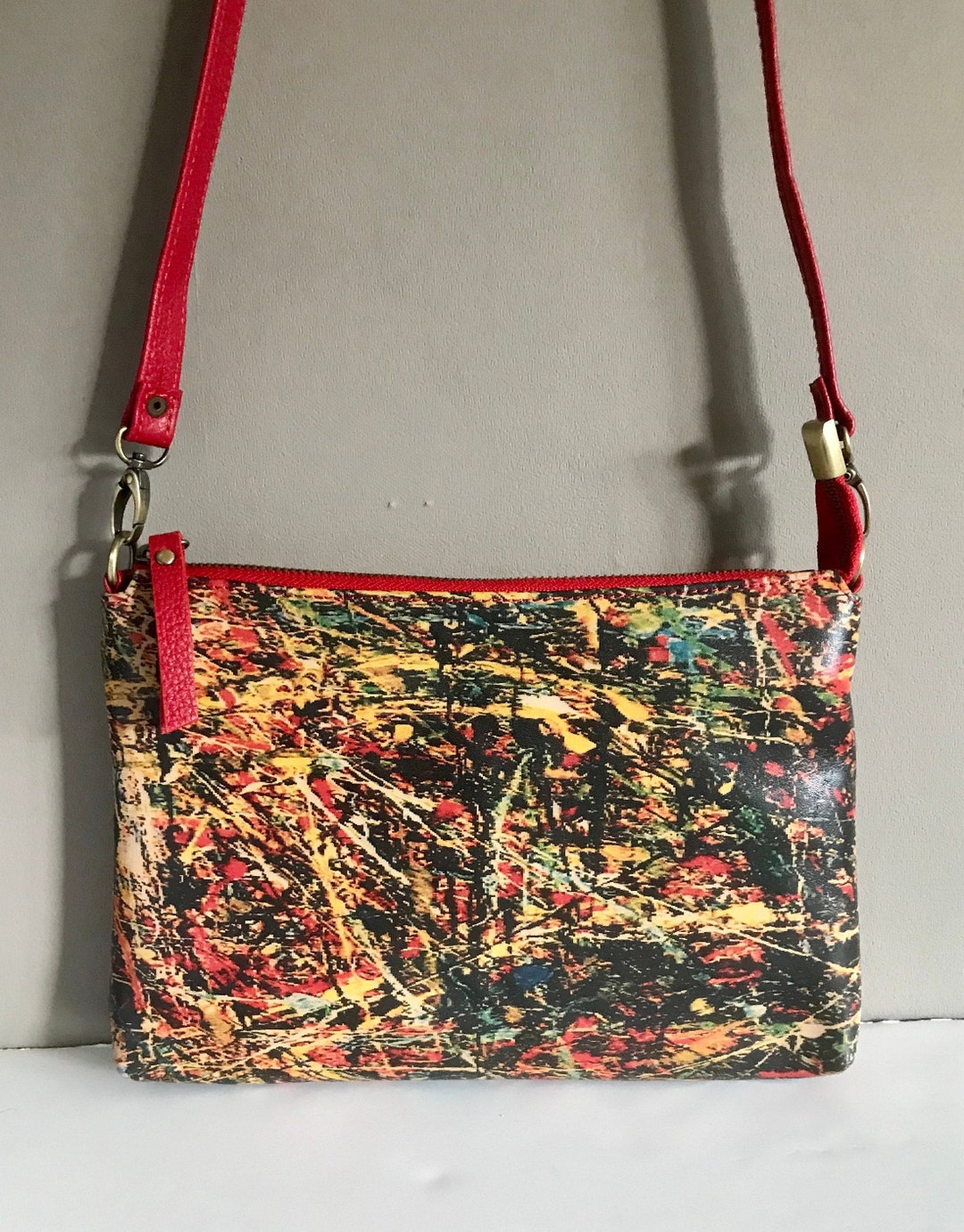 Multicolor Bag Red Cross Body Bag Abstract Pattern Shoulder Bag Red ...