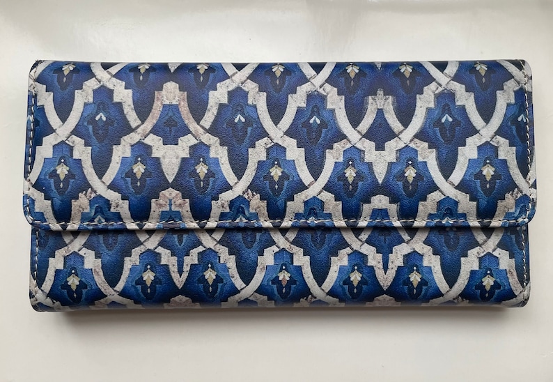 Women's Wallet Blue Wallet Ethnic Pattern Wallet Blue Mosaic Tile ...