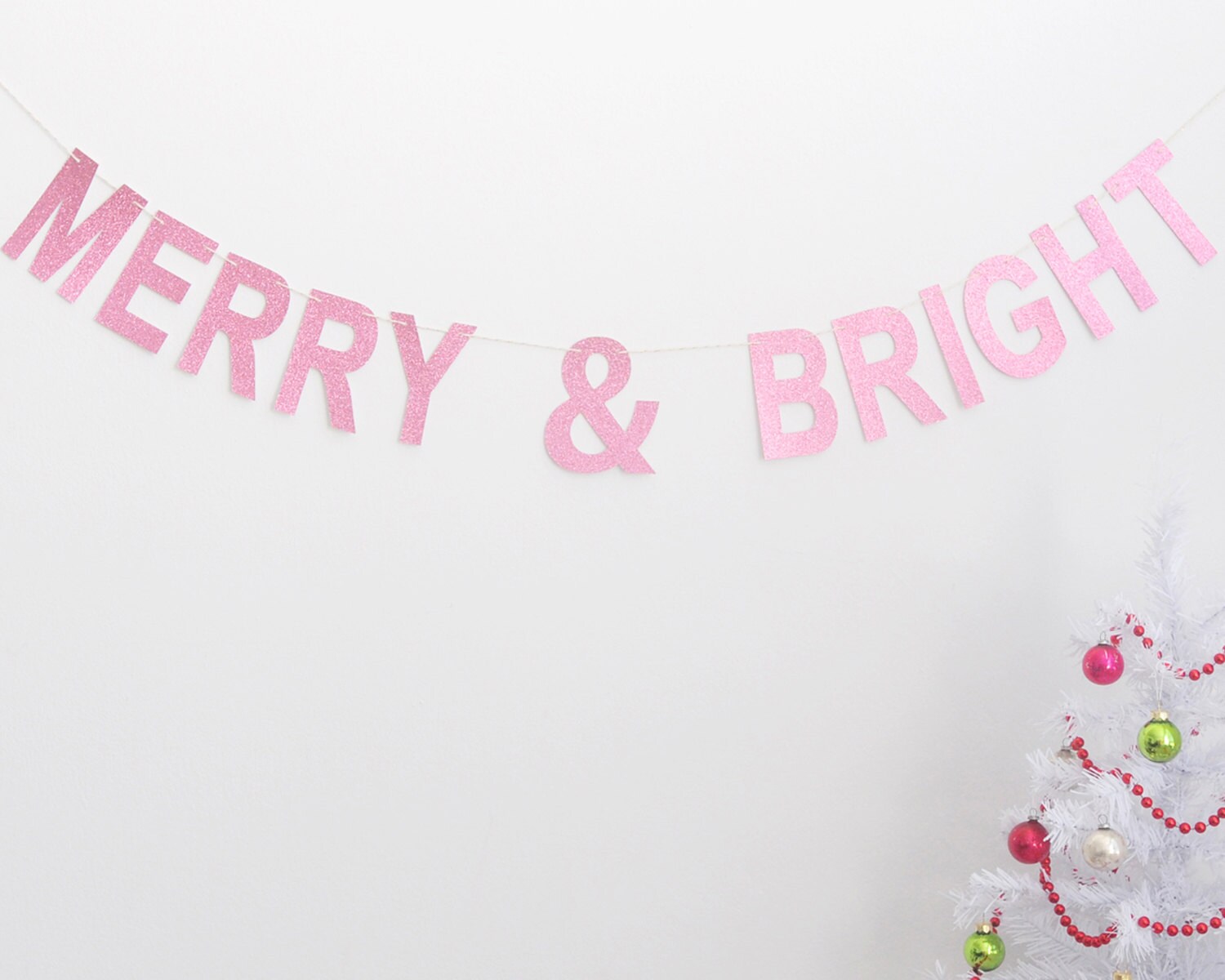 Christmas Garland Pink MERRY AND BRIGHT Banner Handmade - Etsy