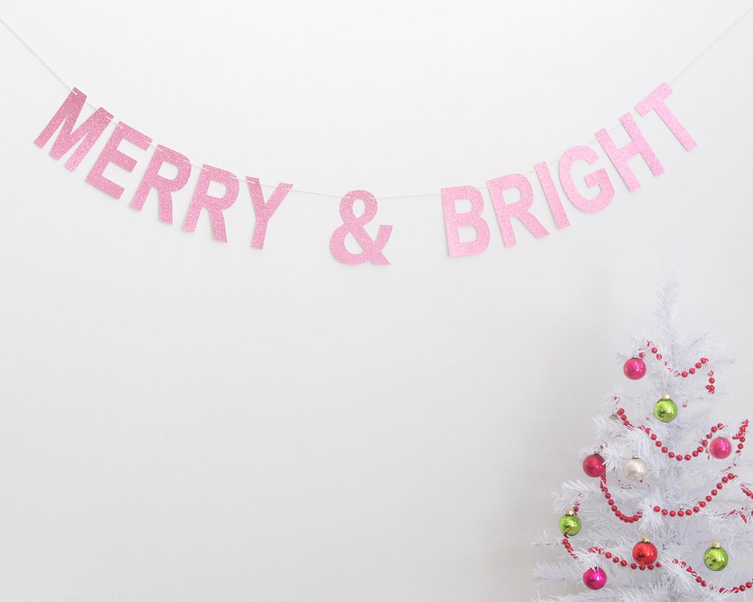 Christmas Garland - Pink MERRY AND BRIGHT Banner - Handmade Holiday ...