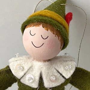 Elf Christmas Ornament, Handmade Holiday Felt Decoration, Heirloom ...
