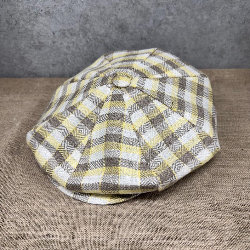 Linen Applejack Newsboy Cap, Yellow Pink Plaid, Made in USA - Etsy