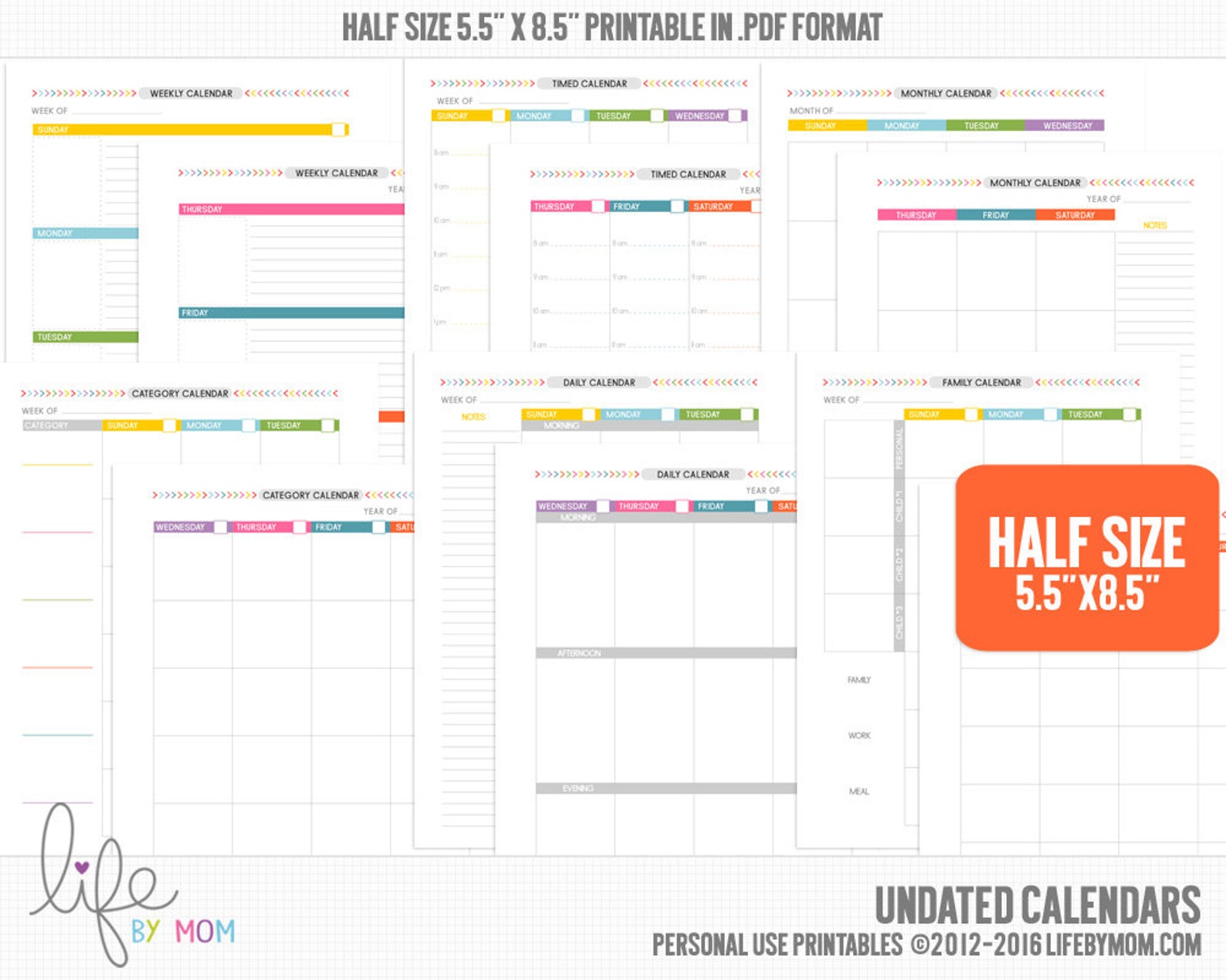 5.5 X 8.5undated Planner Calendarsprintable Pdffilofax A5 - Etsy