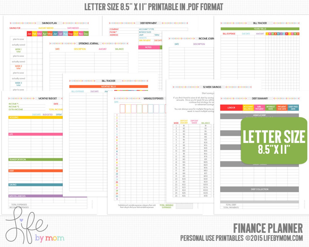 FINANCE PLANNER 8.5 X 11 PDF Letter Size A4, 3 Ring Binders, Arc ...