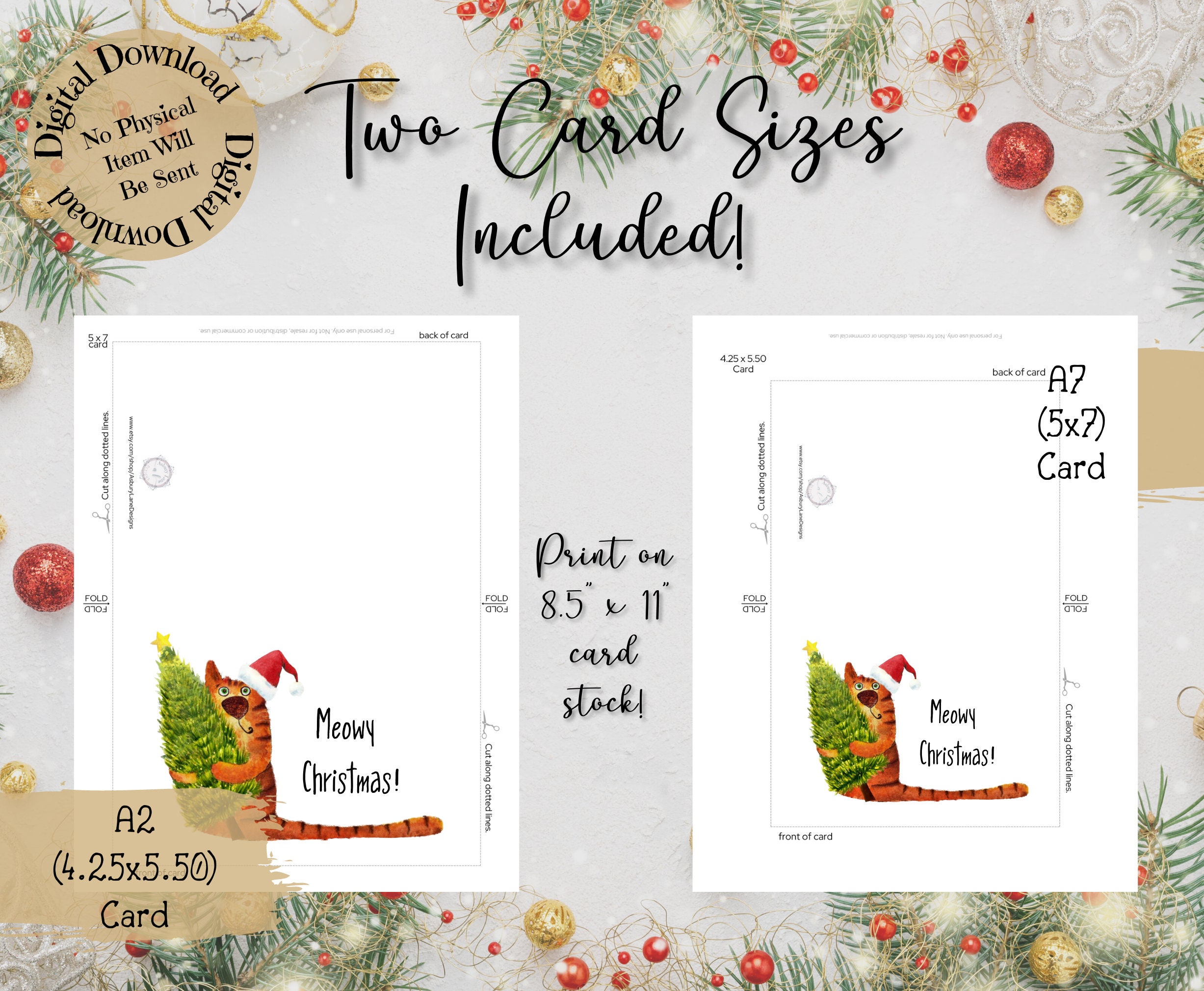 Cute Printable Tiger Cat Christmas Card Download and Print at Home ...