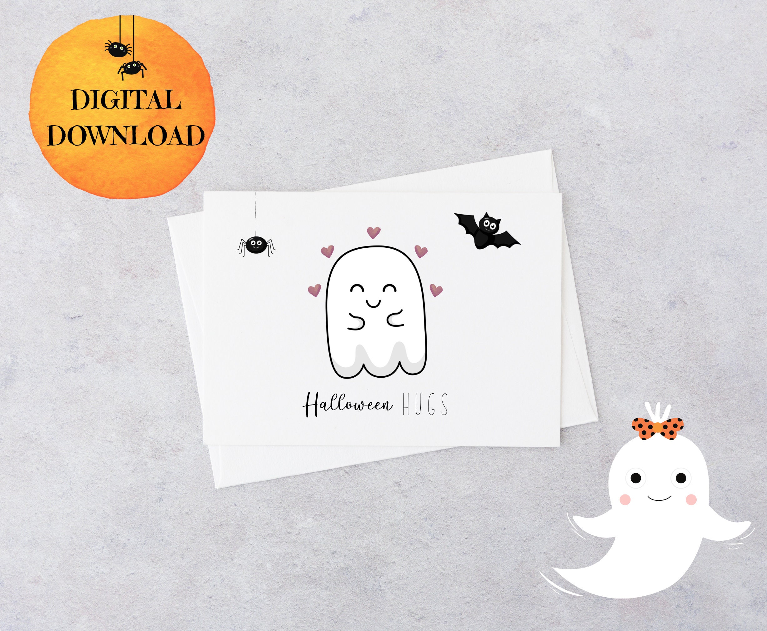 Printable Halloween Ghost Greeting Card Two Card Sizes - Etsy
