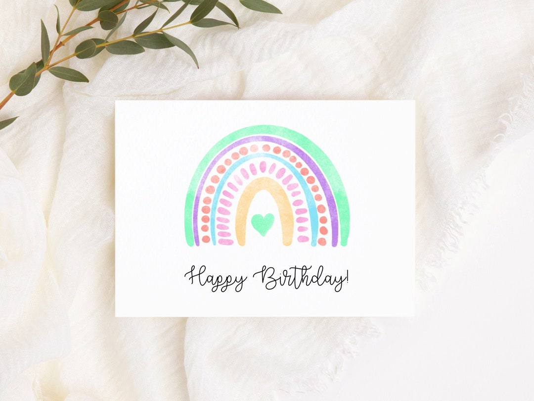 Boho Rainbow Happy Birthday Card – Printable Greeting Card (digital ...