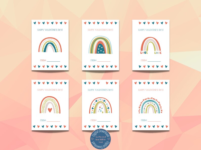 Kids Valentine’s Cards Boho Rainbow Valentines Pastel Valentines Unisex ...