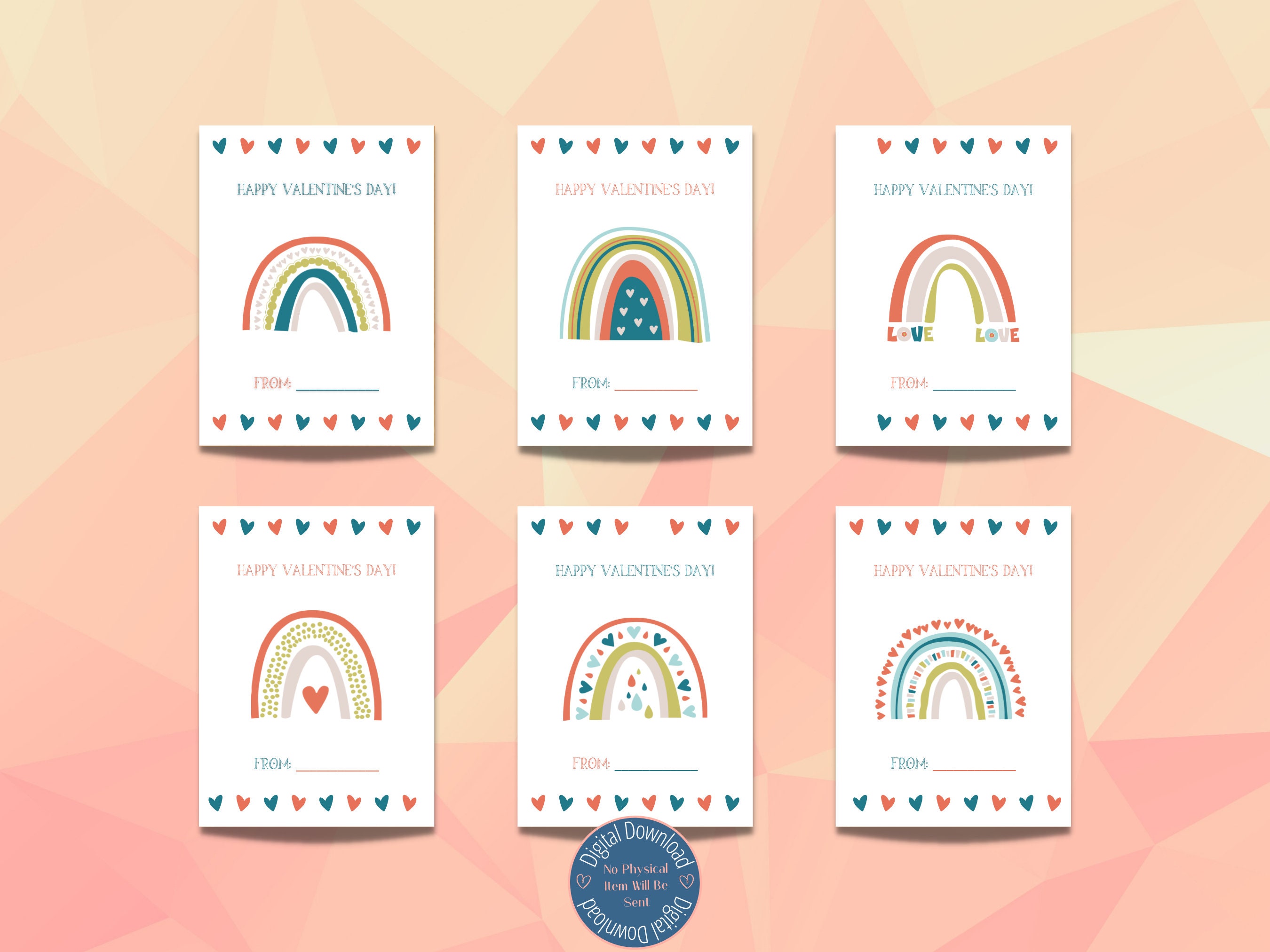 Kids Valentine’s Cards Boho Rainbow Valentines Pastel Valentines Unisex ...