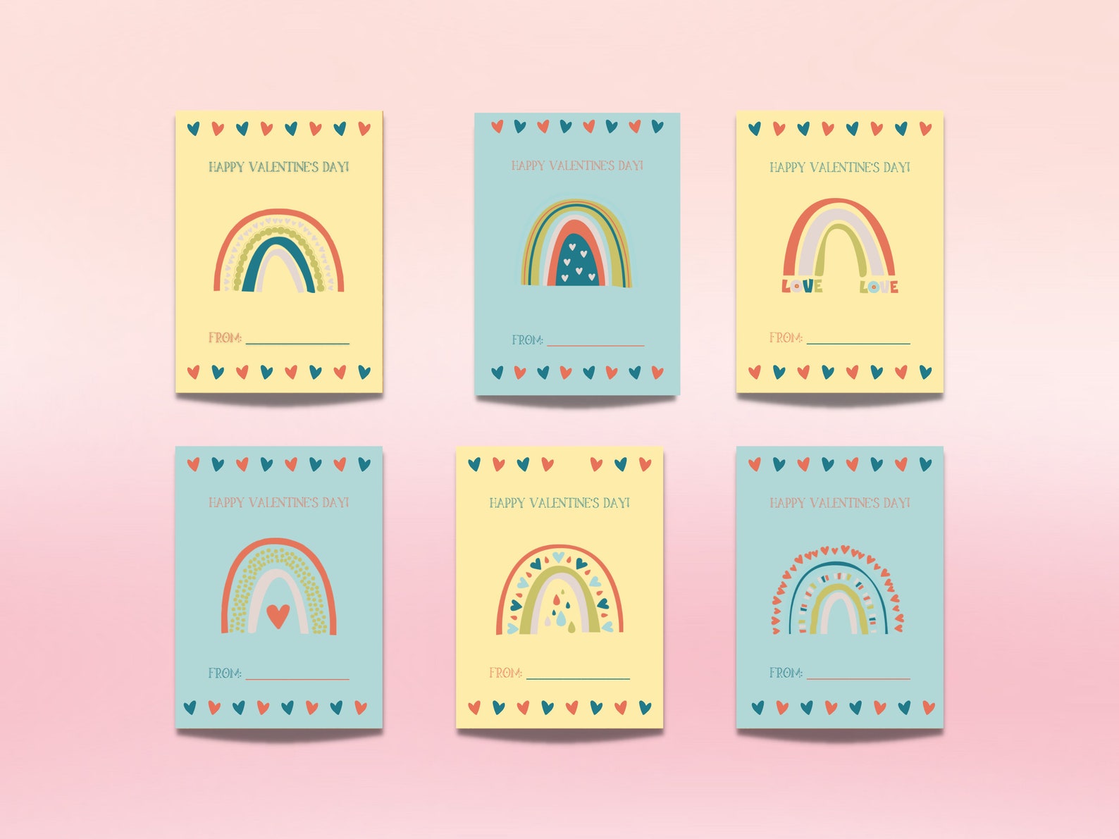 Kids Valentines Cards Boho Rainbow Valentines Pastel Valentine Instant ...