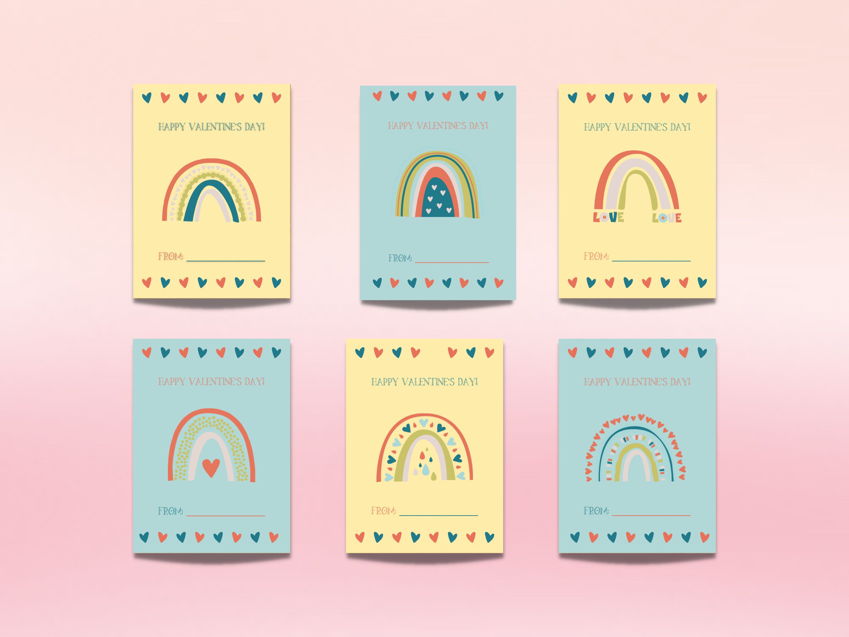 Kids Valentines Cards Boho Rainbow Valentines Pastel Valentine Instant ...