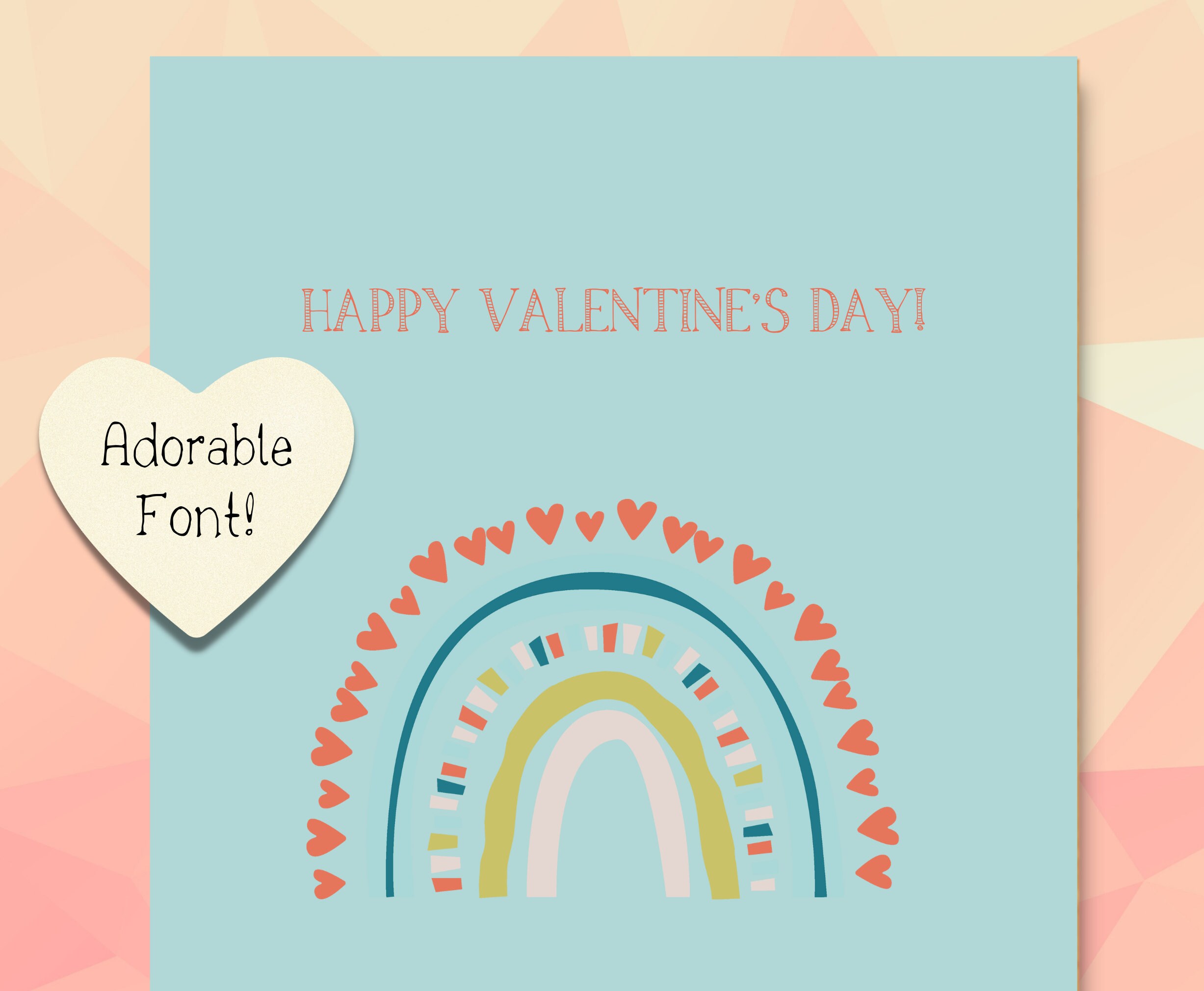 Kids Valentines Cards Boho Rainbow Valentines Pastel Valentine Instant ...