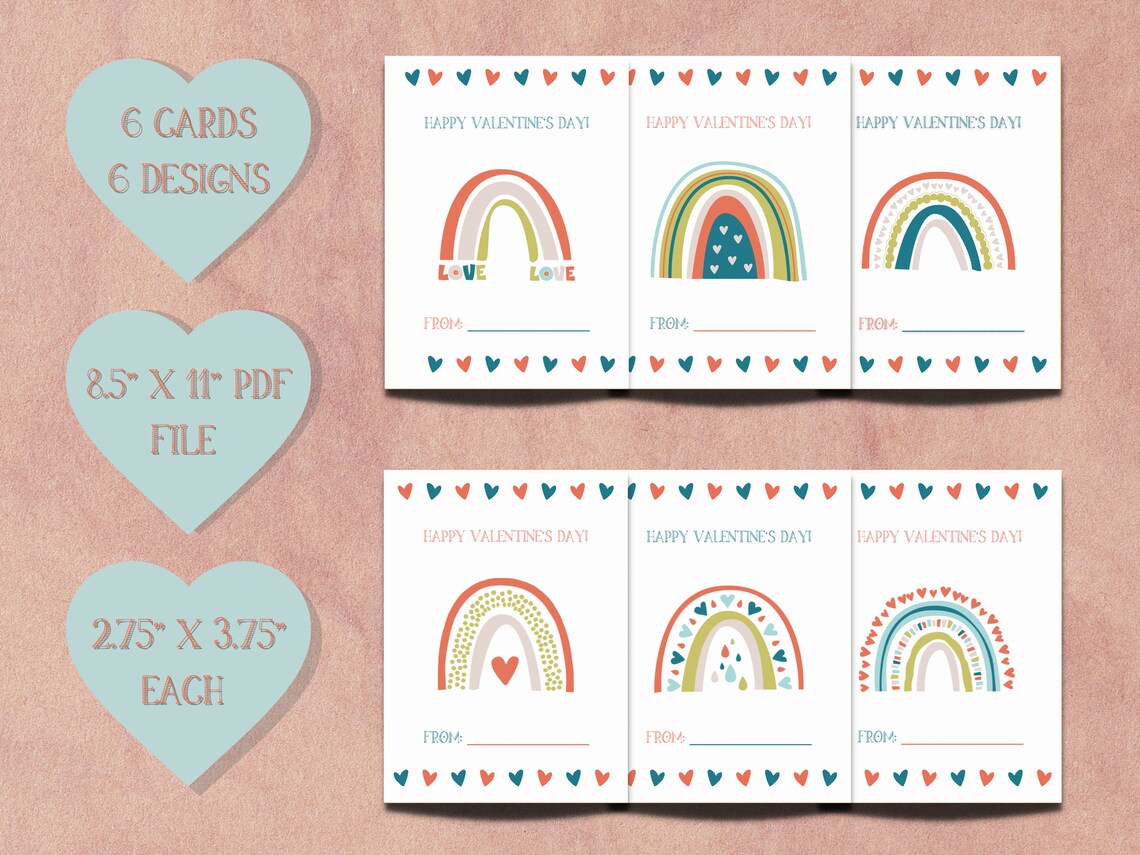Kids Valentine’s Cards Boho Rainbow Valentines Pastel Valentines Unisex ...