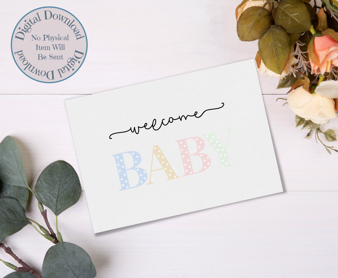 Printable Welcome Baby Card, Pastel Gender-neutral Letters, 2 Card and ...