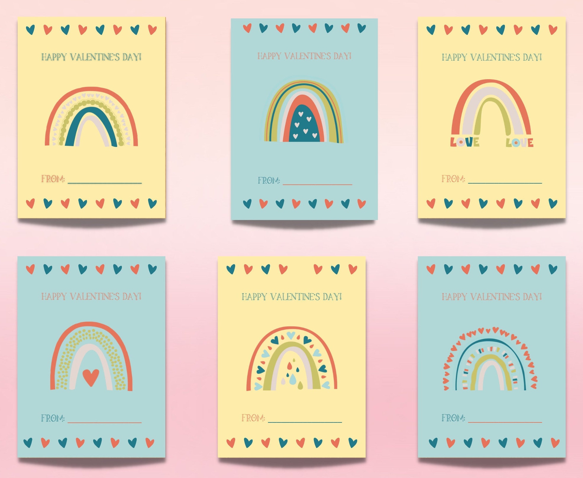 Kids Valentines Cards Boho Rainbow Valentines Pastel Valentine Instant ...
