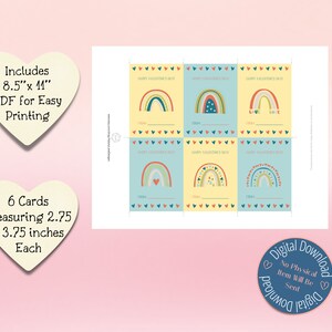 Kids Valentines Cards Boho Rainbow Valentines Pastel Valentine Instant ...