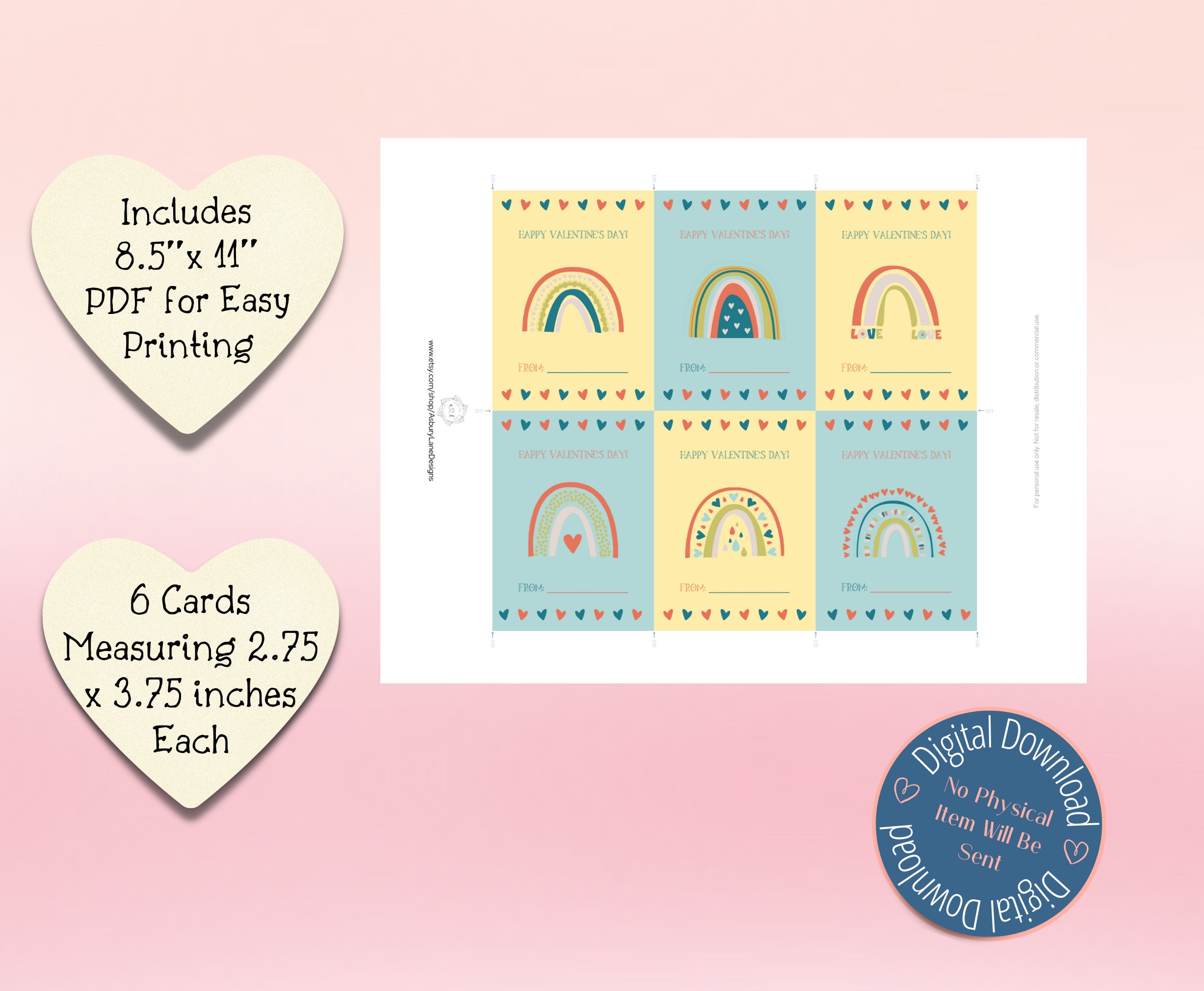 Kids Valentines Cards Boho Rainbow Valentines Pastel Valentine Instant ...