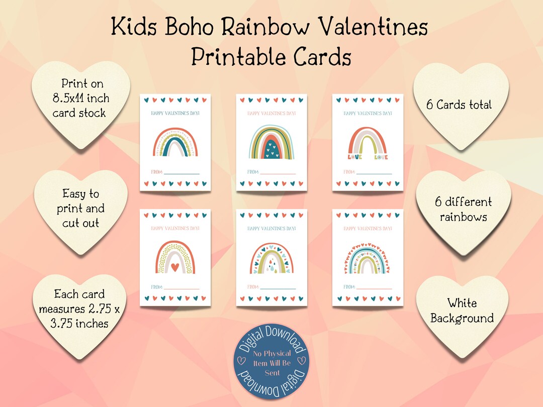 Kids Valentine’s Cards Boho Rainbow Valentines Pastel Valentines Unisex ...