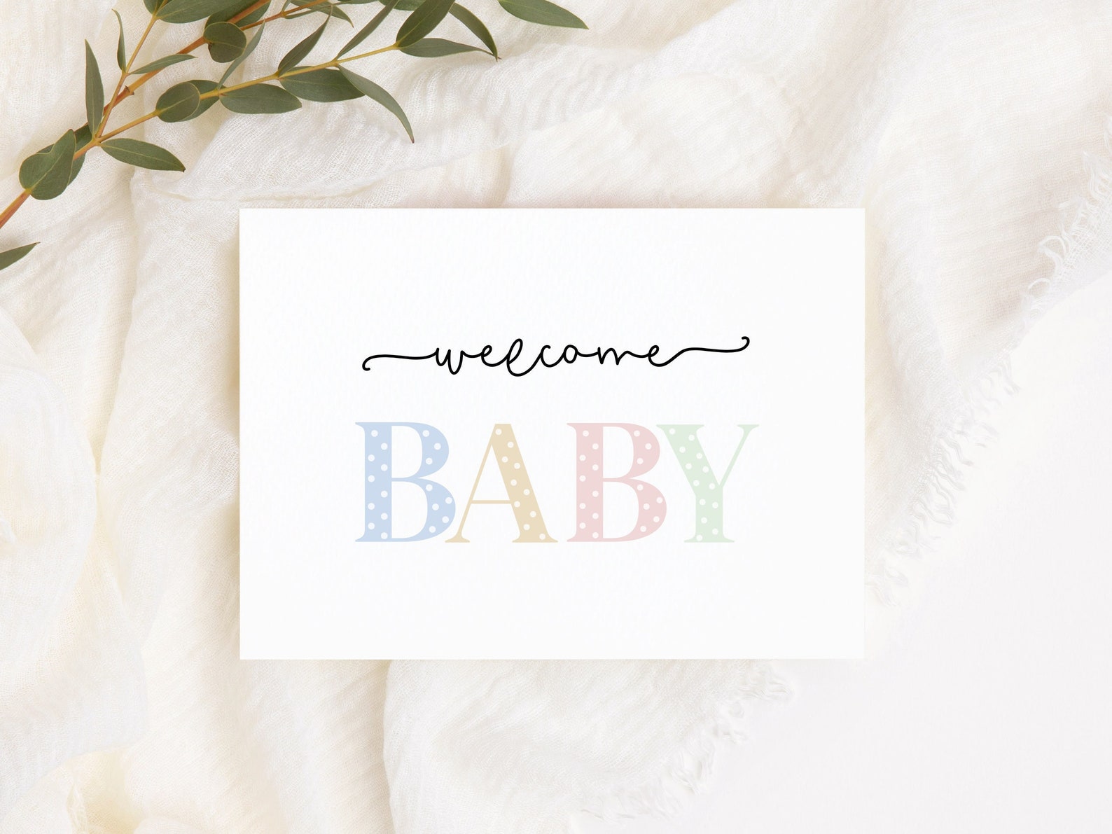 Printable Welcome Baby Card, Pastel Gender-neutral Letters, 2 Card and ...