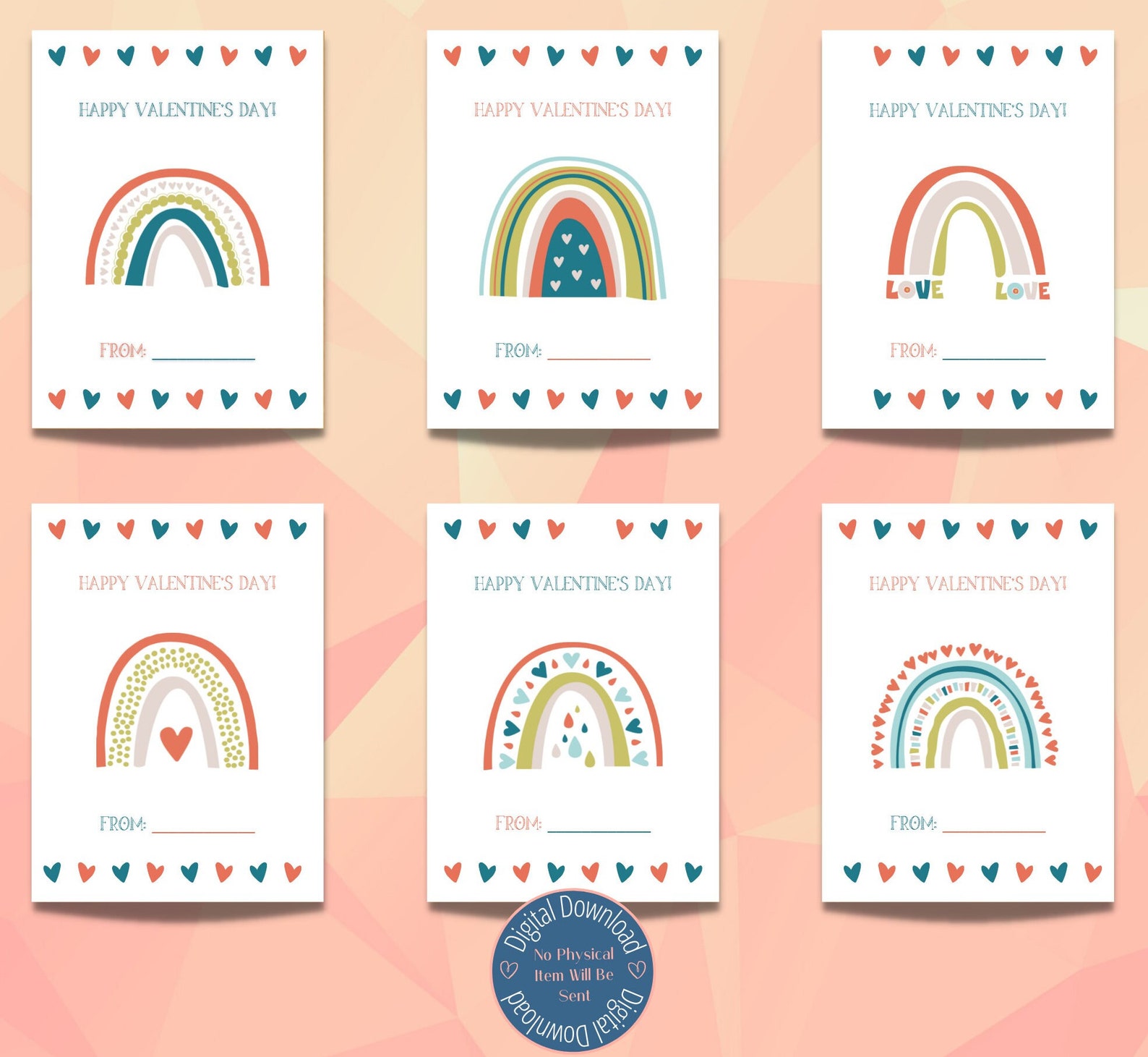 Kids Valentine’s Cards Boho Rainbow Valentines Pastel Valentines Unisex ...