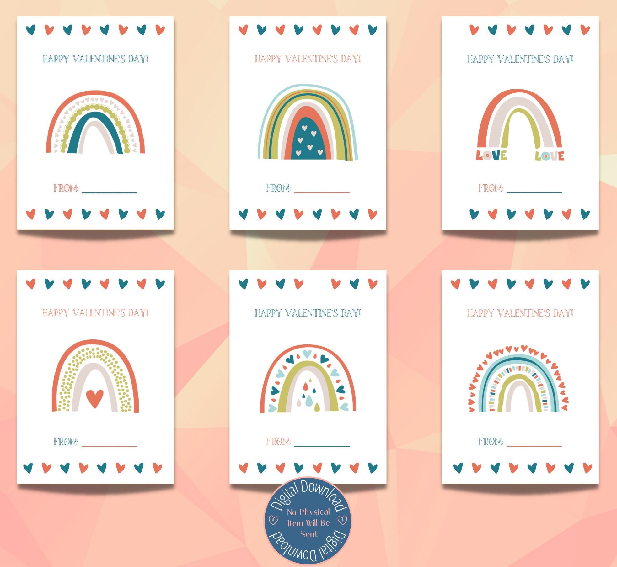 Kids Valentine’s Cards Boho Rainbow Valentines Pastel Valentines Unisex ...