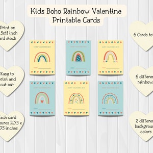 Kids Valentines Cards Boho Rainbow Valentines Pastel Valentine Instant ...