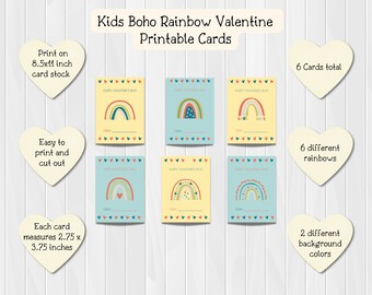 Kids Valentine’s Cards Boho Rainbow Valentines Pastel Valentines Unisex ...