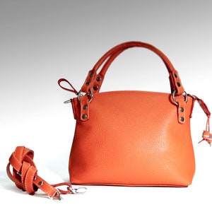 Leather Handbag, Orange Women's Purse, Small Crossbody Bag, Top Handle ...