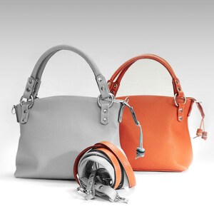 Leather Handbag, Orange Women's Purse, Small Crossbody Bag, Top Handle ...