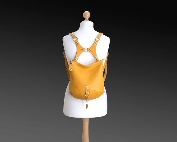 Yellow Leather Backpack Purse Women Top Zipper Shoulder Bag - Etsy