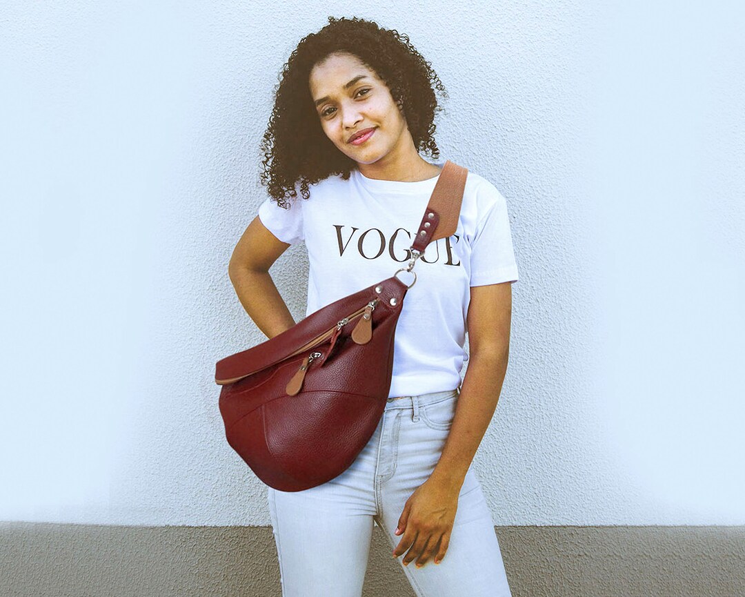 Large Leather Sling Bag, Women's Leather Purse, Soft Leather Fanny Pack ...