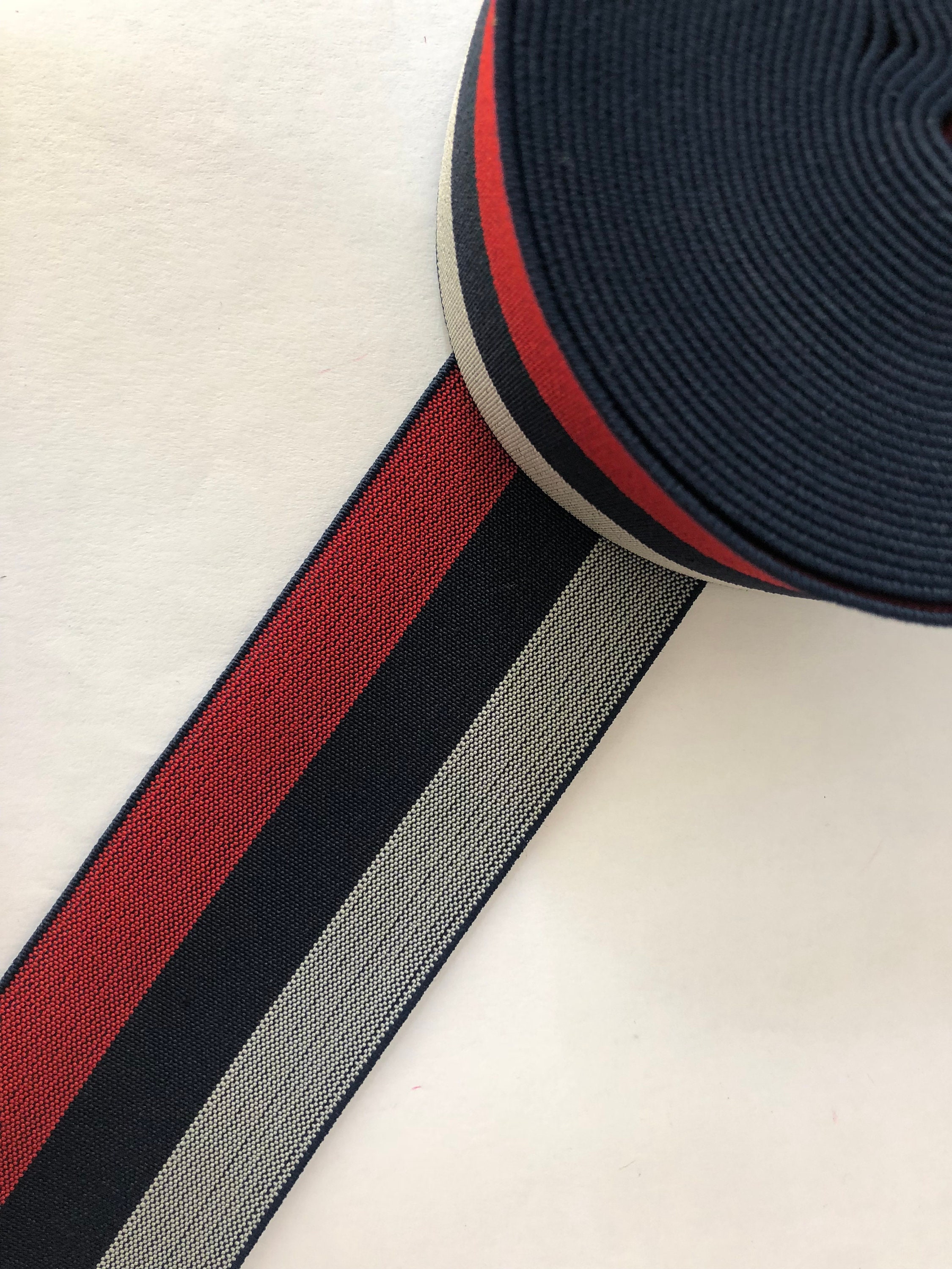 2 Inch Elastic, 2 Inch - 5 Cm Wide Striped Elastic Webbing, Red, Navy ...
