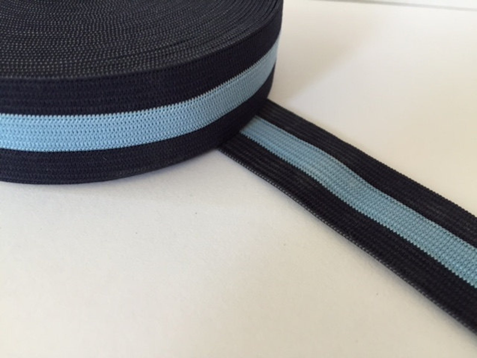 1 Inch Wide Sewing Elastic, Navy and Blue Striped Elastic Webbing ...
