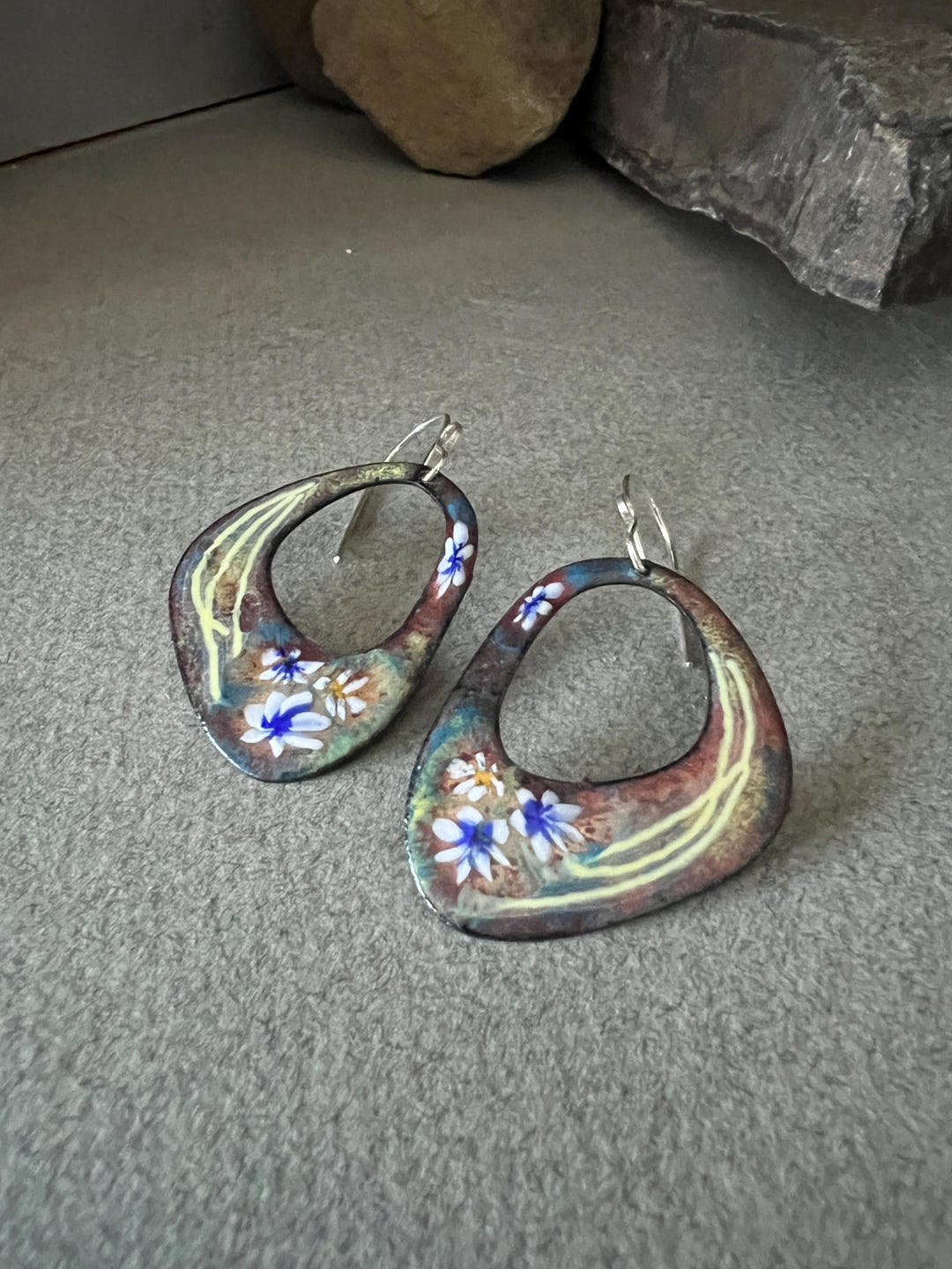Polygon Shape Earrings, Handmade Enamel Copper, Custom Sterling Silver ...